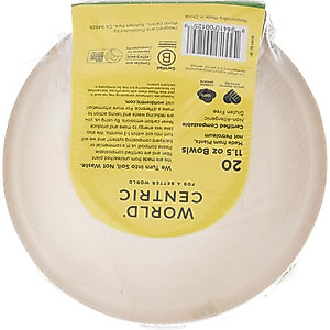 World Centric Compostable 11-1/2-Ounce Bagasse Bowl, 20-Piece