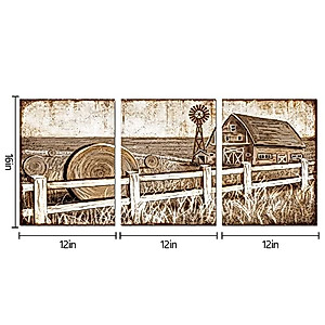SiMiWOW 3 Panel Farmhouse Canvas Wall Art Farmhouse Painting Old Barn Pictures Living Room Bedroom Home Decor (12"x16"x3 Panels)