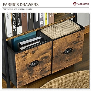 oneinmil 6-Tier Bookshelf with 2 Storage Drawers, Industrial Display Standing Shelf, Rustic Wood Storage Shelf with Metal Frame, Open Bookcases for Living Room, Bedroom, Home Office (Brown)