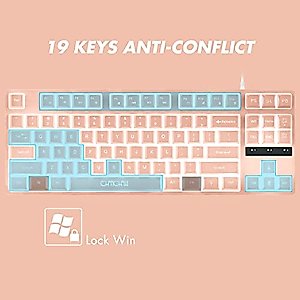 Gaming Keyboard and Mouse Pink Keyboard with White Backlit,CHONCHOW USB Wired 87key Gaming Keyboard Mini and Mouse 3600DPI,19 Keys No-Conflict, Illuminated Keys Compatible with PC/Ps4，Ps5/Xbox/Mac