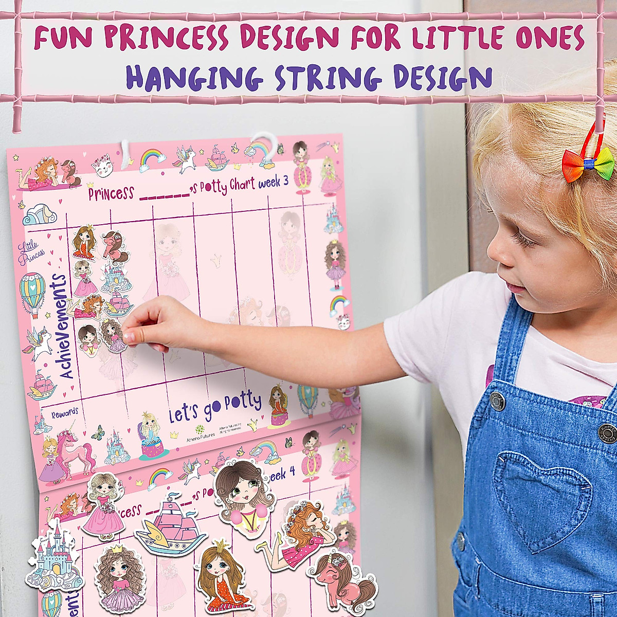 ATHENA FUTURES Potty Training Chart for Toddler, Girls, Sticker Chart for Potty Training, 4 Week Reward Chart, Certificate, Instruction Booklet, Reward Sticker Chart - Princess Design