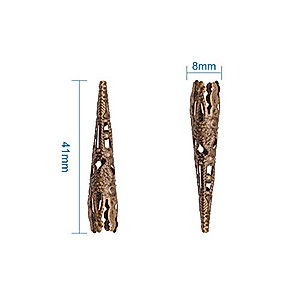 PH PandaHall 100 Pcs 5 Colors Goddess Hair Beads, 1.6 Inch Long Flower Bead Caps Bead End Hollow Bead Caps Spacers for Earring Pendant Neckalce Jewelry DIY Craft Goddess Beads for Hair Braid Jewelry