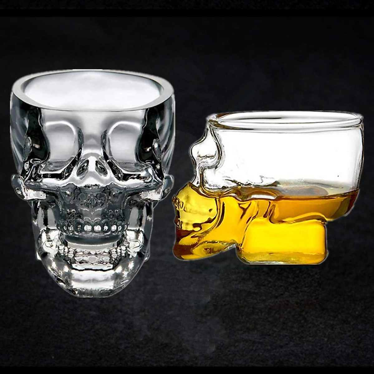 URMAGIC 4 Pcs Skull Shot Glasses, 2.5 Oz Crystal Skeleton Cup Halloween Drinkware Supplies,Skull Shaped Clear Glass Cup,Skull Face Whiskey Glasses,Halloween Party Bar Cup For Men(4 Skull Glasses)