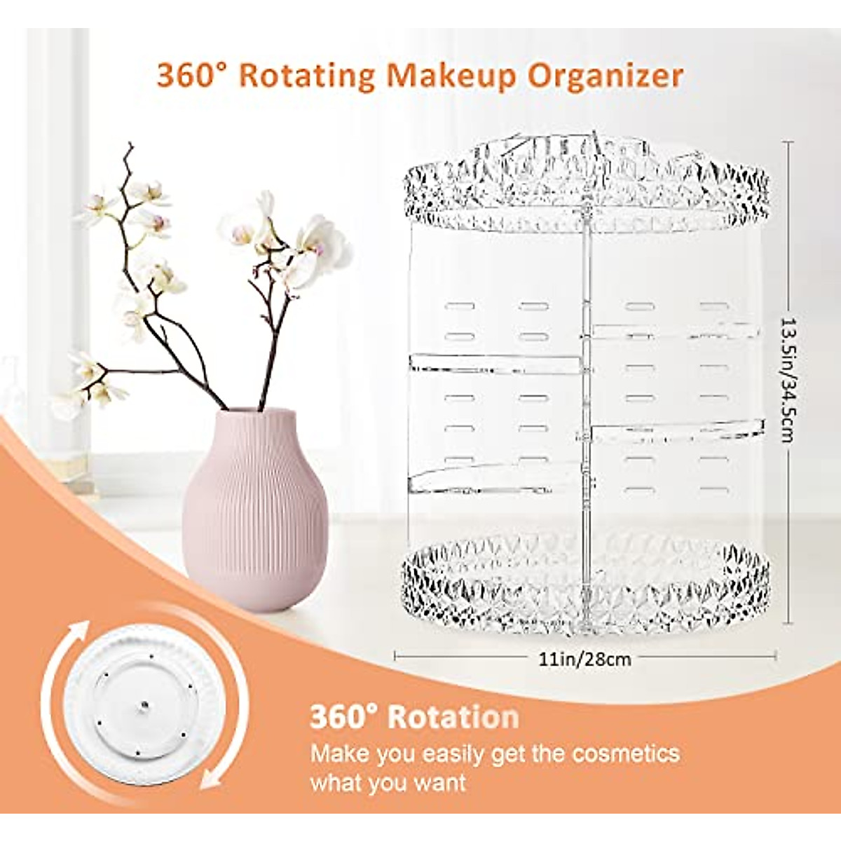 DreamGenius Makeup Organizer, 360 Degree Rotating Cosmetic Storage Organizer, 7-Layer Adjustable Makeup Display Case, Fits Jewelry Makeup Brushes and Lipsticks, Clear Acrylic