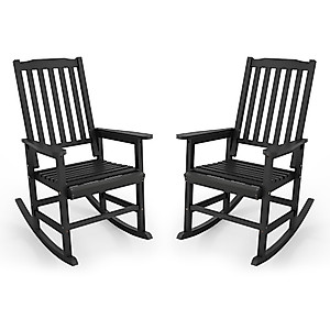 Cozyman Outdoor Rocking Chairs Set of 2, Acacia Wood Rocking Chairs, Patio Rocker Chair with Wide Seats, Black