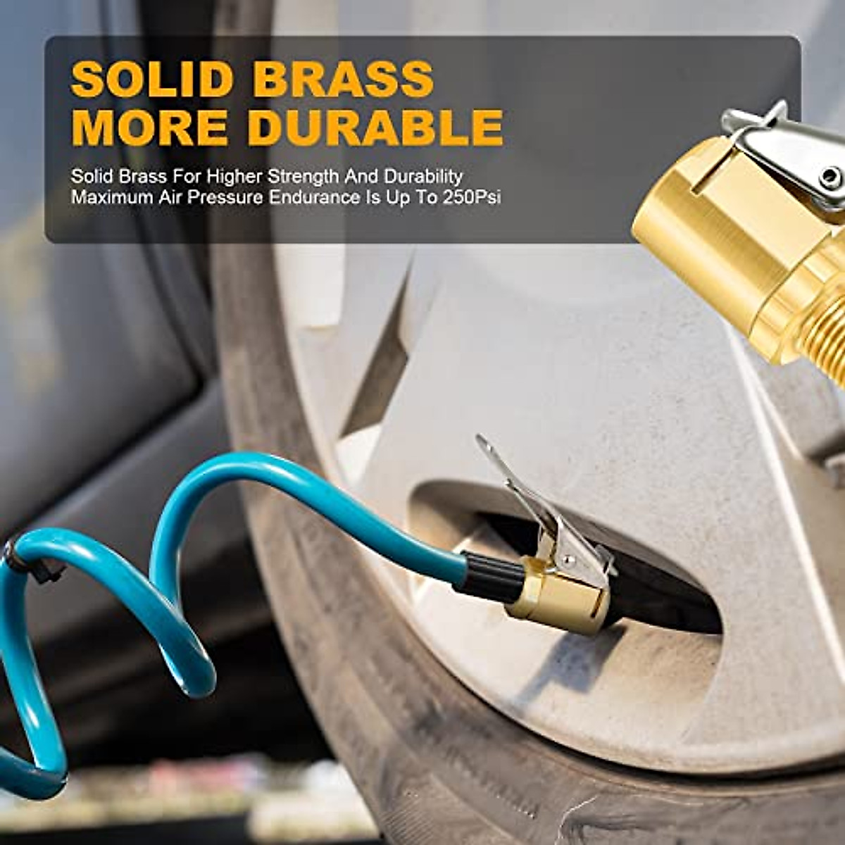 Brass Locking Tire Air Chuck, Tire Inflator Hose Adapter for Twist On Connection Convert to Lock On, No Air Leakage Air Compressor Pump Clip On Tire Chucks, Tire Nozzle with Tire Valve Thread