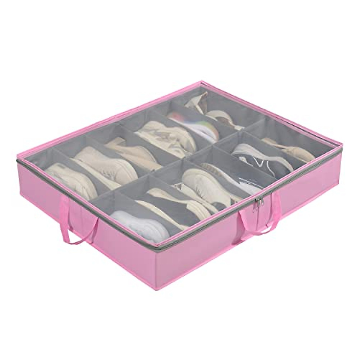 Amazon Basics Fabric Underbed Shoe Storage Organizer with Handles - Pink, Pack of 2