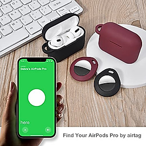 AIRSPO Compatible with Airpods Pro Case and AirTag Case Cover with Keychain Silicone Protective Skin Cover with Keychain（Burgundy）