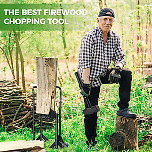 Optimech Kindling Splitter 10 x14.5in, Solid Cast Steel Log Splitter for Wood 9LB Heavy Duty with Half Ring - Manual Firewood Cracker Splitting Tool for Outdoor Camping (L)