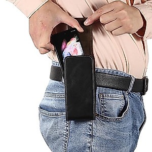 Miimall Compatible Samsung Galaxy Z Fold 5/4/3/2 Phone Pouch Holster Belt Case, Leather Pouch with Carabiner +Magnetic Closure for Fold Phone Holster Pouch for Galaxy Z Fold 5/Z Fold 4/3/2(Black)