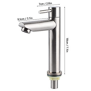 G1/2 Water Faucet, Stainless Steel Durable Filter Impurities Single Cold Faucet, Built‑in Ceramic Valve Core Wash Basin Accessory for Bathroom Kitchen(Flat)