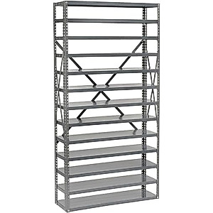 Global Industrial 13 Shelf Steel Shelving with (72) 4" H Plastic Shelf Bins, Red, 36x12x72