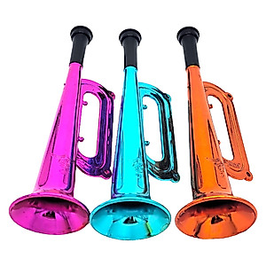 Metallic Trumpet Noise Makers - 12 Pack (7") Fun Mini Shiny Blow Horn Plastic Musical Noisemaker for New Year Birthday Party Favor, Sport School Graduation Events (Metallic Trumpets, 12, Pack)