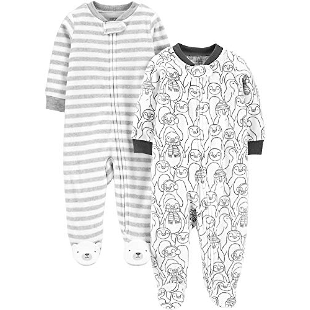 Simple Joys by Carter's Baby 2-Pack Neutral Fleece Footed Sleep and Play, Penguin/Stripe, Preemie