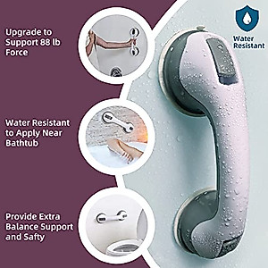 2 Pack Shower Grab Bars - Gemroom 12 Inch Grey Suction Bar Handles for Elderly, Seniors, Handicap, Safety Balance Assist Grip for Bathtubs, Bathroom, Toilet - Anti-Slip, Shower Handles Hand Rail