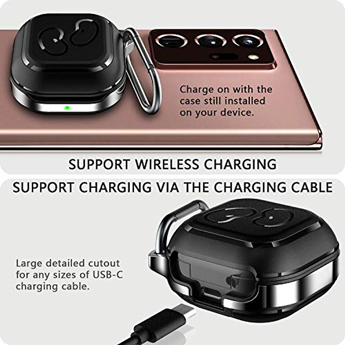 HALLEAST for Galaxy Buds 2 Pro Case 2022/ Galaxy Buds 2 Case 2021/ Galaxy Buds Pro Case 2021/ Galaxy Buds Live Case 2020, TPU Cover Metal Alloy Carrying Case with Keychain Clip, Black