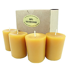 Beeswax Candle Works, Large 19-Hour Votives (Pack of 4) 100% USA Beeswax