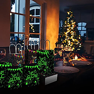 16 Pcs Let's Glow Party Favor Bags Glow Gift Bags Glow in The Dark Party Supplies Neon Theme Party Favors Luminous Gift Wrap Bags for Treats Candy Goodie Kids Birthday Party Decorations