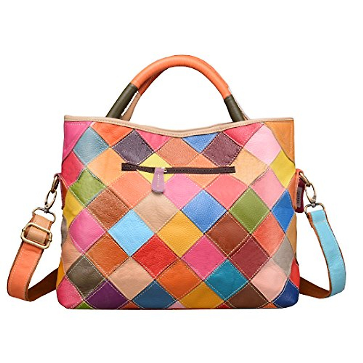 Heshe Womens Multi-color Leather Shoulder Bag Hobo Tote Handbag Cross Body Purse (Colorful-2B4029)