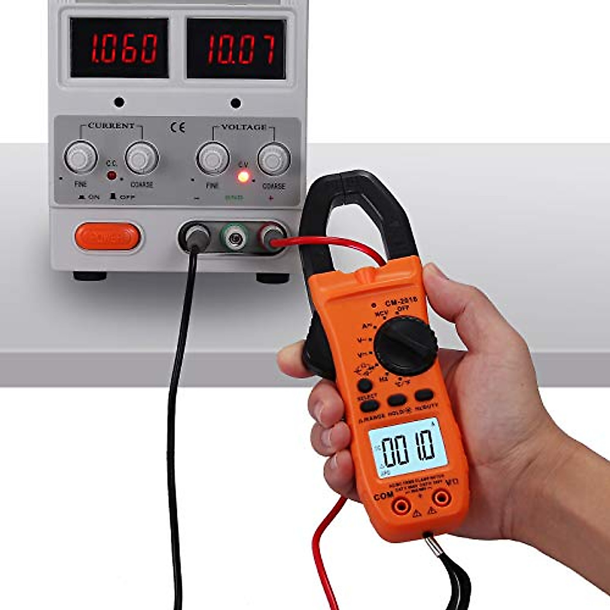 CAMWAY Portable Clamp Meter Digital 6000 Counts AC/DC Current TRMS AMP OHM Tester Capacitance Multimeter with Alligator Clips