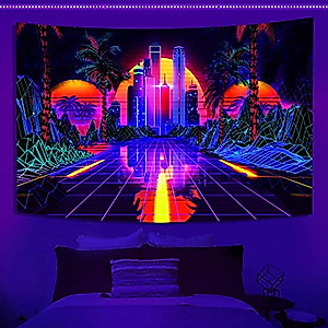 TPMDFC Punk City Tapestry UV Reactive Blacklight Tapestries 60x40in Japanese Punk Future City Cityscape Futuristic Wall Hanging Tapestries for Bedroom Living Room Decor YGTRLTP15