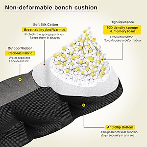 Millsilo Outdoor Bench Cushion, Indoor Tufted Memory Foam Furniture Cushions, Water Resistant Patio Bench Cushions, Non Slip Thicken Garden Settee Kitchen Dining Seat Pads 42x16x4 in, Heather Grey