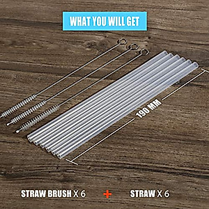 Greant 6 Pack Replacement Straws compatible with LIFEFACTORY Water Bottle 16oz with Straw Cap, 7.5 inch Silicone Straws (190mm (compatible with 16 Ounce Lifefactory Bottle))