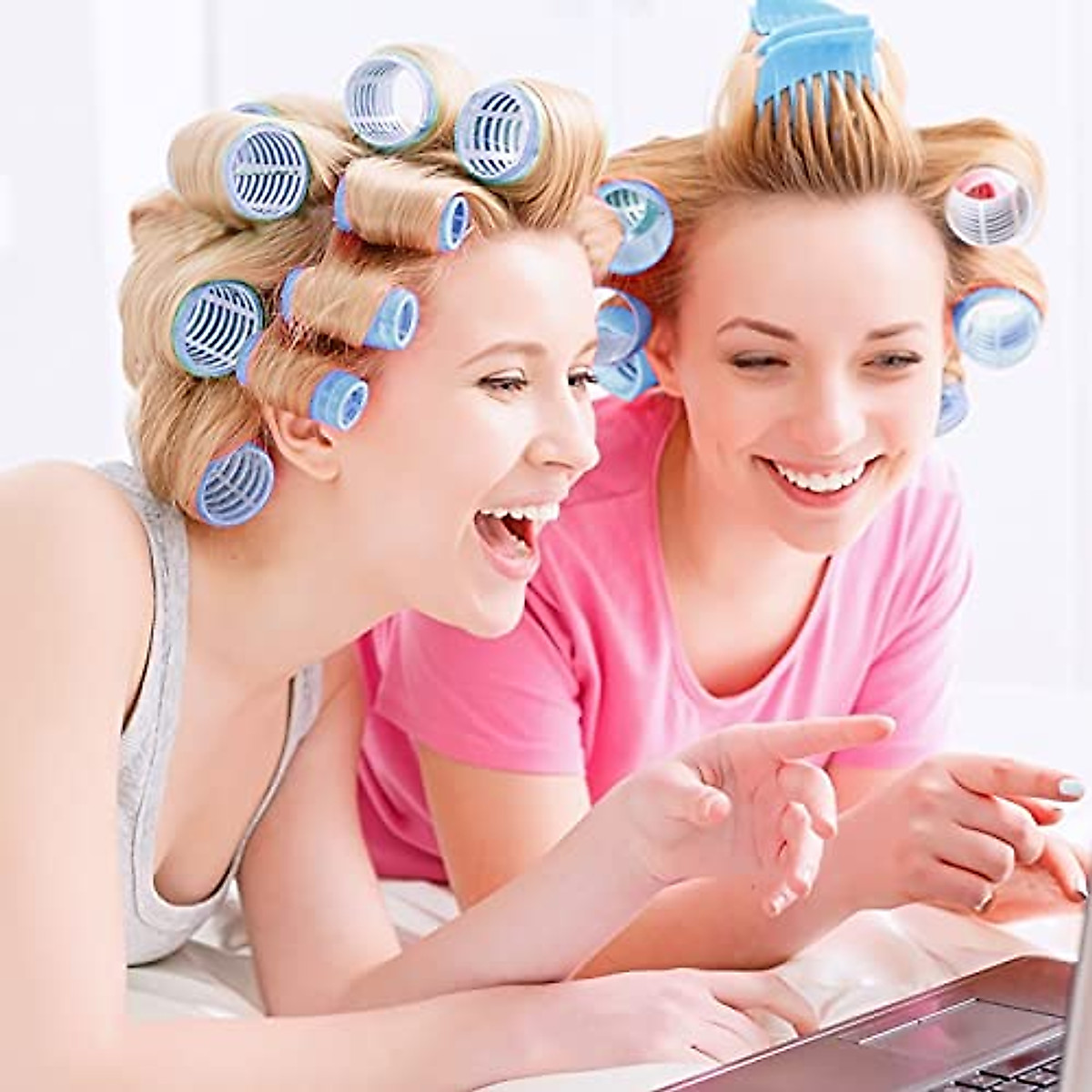 Self Grip Hair Rollers Set, Jumbo Size Hair Curlers, Salon Hair Dressing Curlers, Self Holding Rollers for DIY or Hair Salon Curlers for Hair Styling, 4 Sizes 24 Pack (Blue)