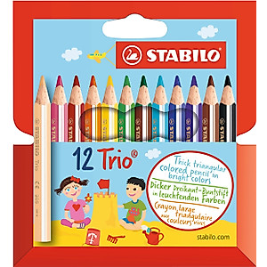 STABILO Trio Thick Colored Pencil Short Set, 12-Colors, Multicolour (205/12-01)