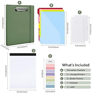 SKYDUE 3 Ring Binder with Clipboard, 1 Inch Binder, 13.2" × 10.2" PU Clipboard Binder with Notepad & 5 Dividers with 10 Pockets, Labels, Clipboard Folder Great for School Office (Fit A4/Letter Size)