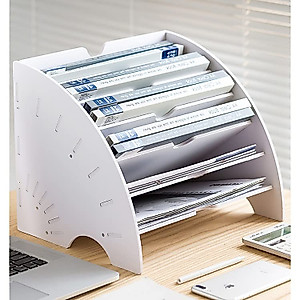 THUMEYE File Organizer for Desk, Fan-Shaped Desktop Organizer for Document/Letter/Paper with 6 Compartments, File Folder Organizer for Office School Home, White, 13.2'' D x 10.9'' W x 10.9'' H