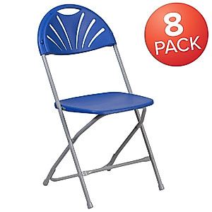 Flash Furniture 8 Pack HERCULES Series 650 lb. Capacity Blue Plastic Fan Back Folding Chair