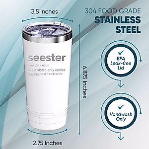 shop4ever Seester Definition Insulated Tumbler 20 oz. with Lid, Stainless Steel Cups Travel Coffee Mug Funny Gift for Sister Best Friend (White)