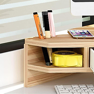 Triangle Monitor Riser,Corner Computer Monitor Stand with Drawer,Wooden Triangle Save Space Desktop Computer Stand with Office Organization,Desktop Corner Shelf with Drawers Wooden Laptop Stand Riser