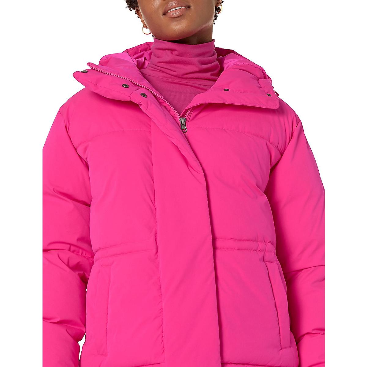 Amazon Essentials Women's Short Waisted Puffer Jacket (Available in Plus Size), Neon Pink, Large