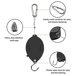 Retractable Plant Wire Pulley, Adjustable Plant Hanger Hook with Locking Mechanism for Hanging Plants, Garden Flower Baskets, Pots and Bird Feeders, Lower and Raise in Different Height, Black (4)