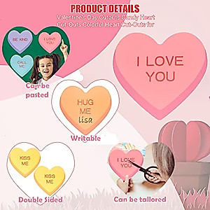 48 Pieces Valentine's Day Cutouts Candy Heart Cut-Outs Colorful Heart Cut-Outs for Bulletin Board School Classroom Anniversary Party Supplies