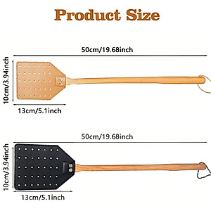 19.5" Sturdy Leather Fly Swatter for Indoors, Heavy Duty Flyswatter with Durable Wooden Handle, Fly Swatters with Hanging Rope for Flies, Bees (Brown & Black)