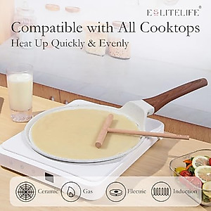 ESLITE LIFE Crepe Pan with Spreader, Nonstick Ceramic Coating Flat Skillet Tawa Dosa Tortilla Pan, PFOA Free (White, 3 Pcs Set:9.5"+11" w/spreader)