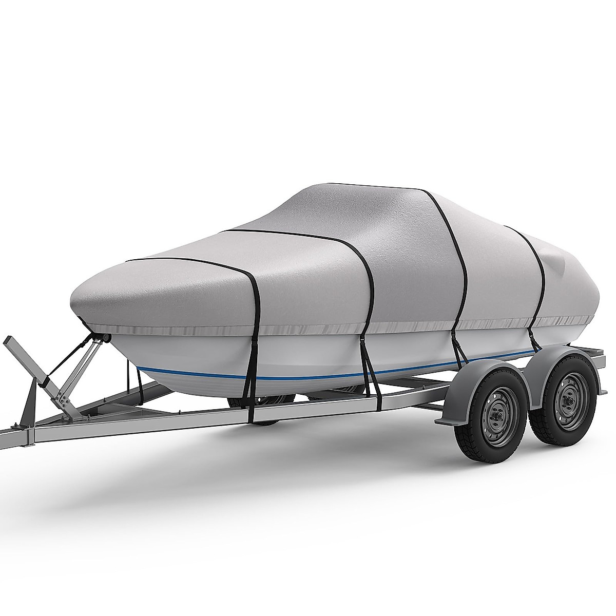 RVMasking Heavy Duty Middle 1400D Reinforced Boat Cover with Storage Bag Trailerable Marine Grade Waterproof Boat Cover Fits Bass Boat, V-Hull, Runabout, Length: 16'-18.5', Beam Width up to 94", Gray