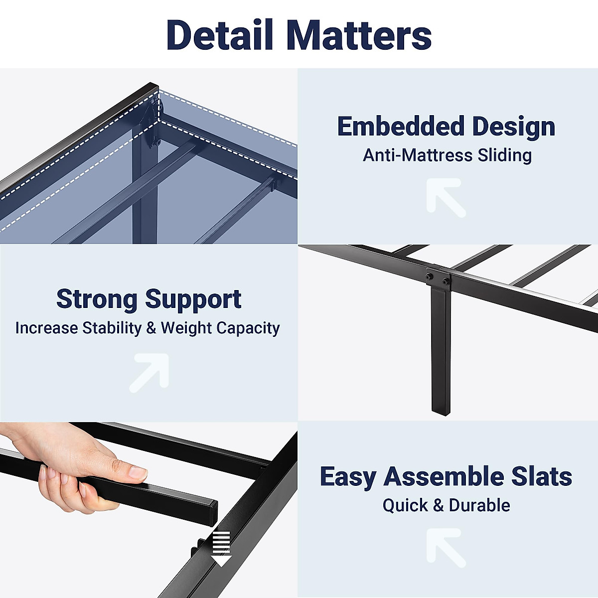 Allewie Twin Bed Frames with Upholstered Button Tufted Headboard for Kids, Platform Bed Frame with 12.4” Underbed Storage, No Box Spring Needed, Noise Free, Grey.
