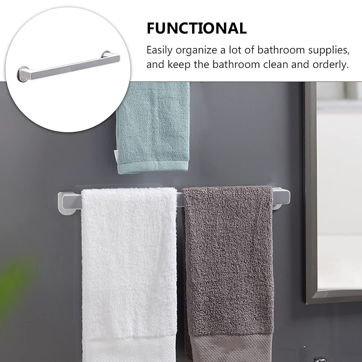 DOITOOL 1pc Rustproof Wall- Self Organizer Accessories Rod Holder Wall Storage Bedroom Bathroom Stand Stick Towel Heavy Wall-Mounted for Bar Duty Hand Hanger on Adhesive Bath Rack