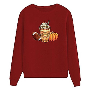 Women Sweatshirt Casual Plus Size Trendy Printed Graphic Sweatshirts Long Sleeve Shirts Crew Neck Pullover Shirts Red
