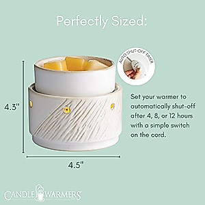 CANDLE WARMERS ETC 2-in-1 Deluxe Candle and Wax Fragrance Warmer with LED Light and Auto Shut Off for Timed Candle Warming, White Aspen