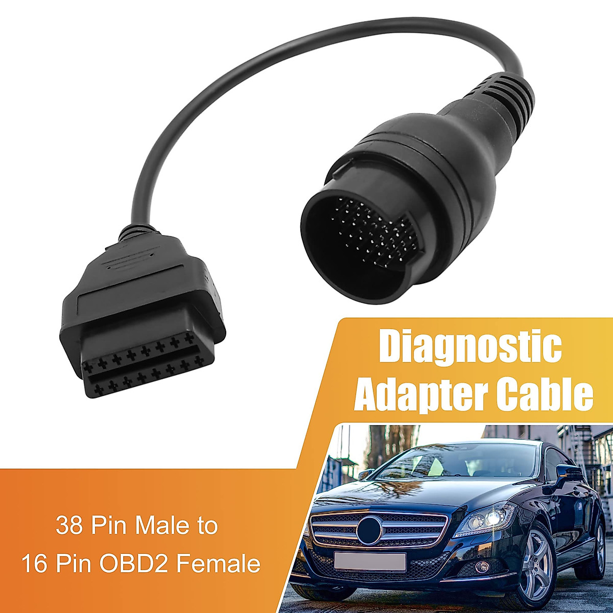 uxcell 38 Pin to 16 Pin OBDII OBD2 Diagnostic Adapter Connector Cable Tool for Reading Diagnostics Info from Scanner for Mercedes-Benz