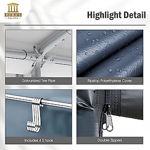 Hera' S Palace 8x12ft Heavy Duty Carport Outdoor Patio Anti-Snow Portable Canopy Storage Shelter Shed with 2 Roll up Zipper Doors Garage Kit Tent for Motorcycle, Snowmobile, Garden Tools, Dark Gray