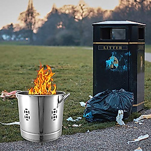Happyyami 2Pcs Stainless Steel Burn Barrel Incinerator Cage Fire Pit Metal Garden Fire Cage Yard Debris Burn Incinerator Bin for Garden Paper Leaf Trash Wood Backyard Bonfire Silver 30cm