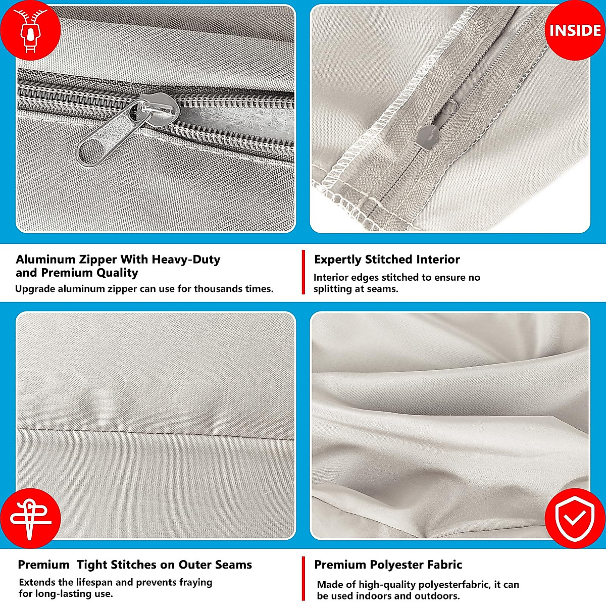 SUSIE'S GARDEN 9p patio cushion covers Outdoor Patio Cushions Covers Replacement Waterproof with Zipper for 5 Pcs Patio Furniture Set, Slipcovers for Outdoor Cushions White, Covers Only