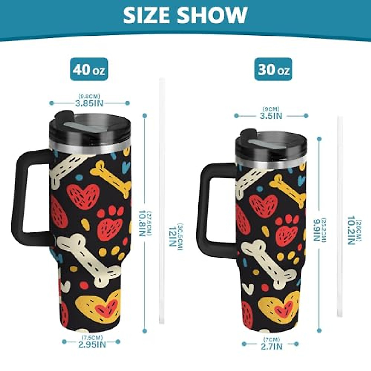 FRCSDIY Bones and Love Insulated Tumbler with Handle and Straw Lid,30oz Leakproof Stainless Steel Cup BPA-Free Water Bottle