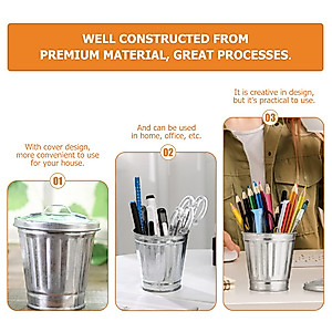 Gadpiparty Bin Bin 3pcs Mini Desktop Wastebasket with Lid Metal Table Flowerpot Countertop Trash Can Garbage Bin Rubbish Bucket Pencil Holder Pen Cup Makeup Brush Holder Metal Waste